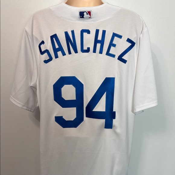 Majestic | Shirts | Majestic Baseball White Jersey With Blue Dodgers ...